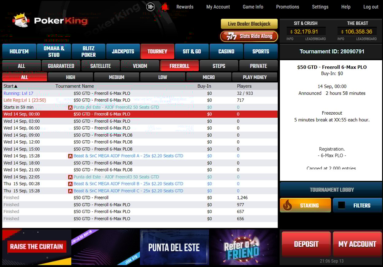$50 Daily Freerolls For All Players :: PokerKing - Play Poker Online