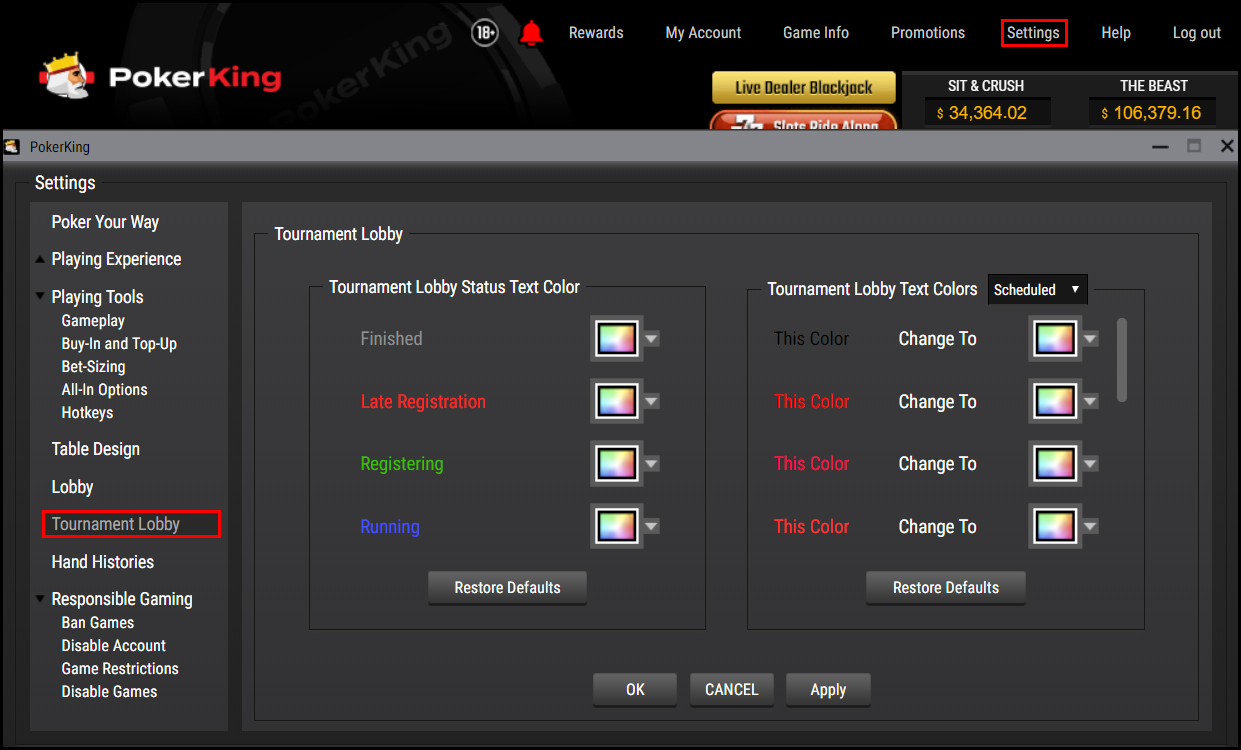 Layout, design of table and lobby :: PokerKing - Play Poker Online