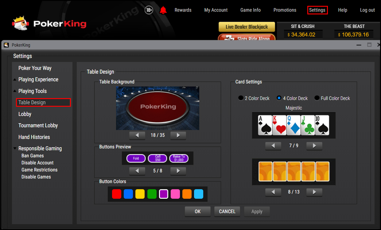 Layout, design of table and lobby :: PokerKing - Play Poker Online
